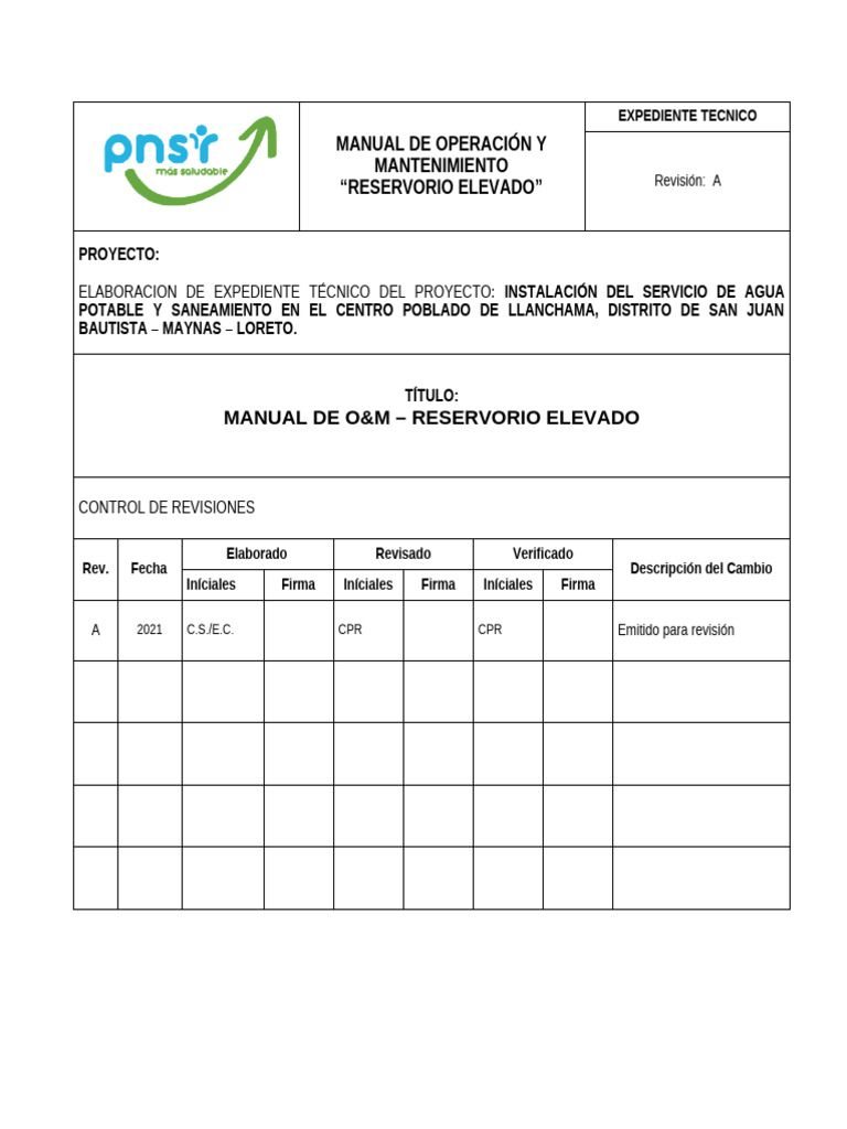 C. Manual de O&m - Reservorio Elevado | PDF | Agua | Saneamiento