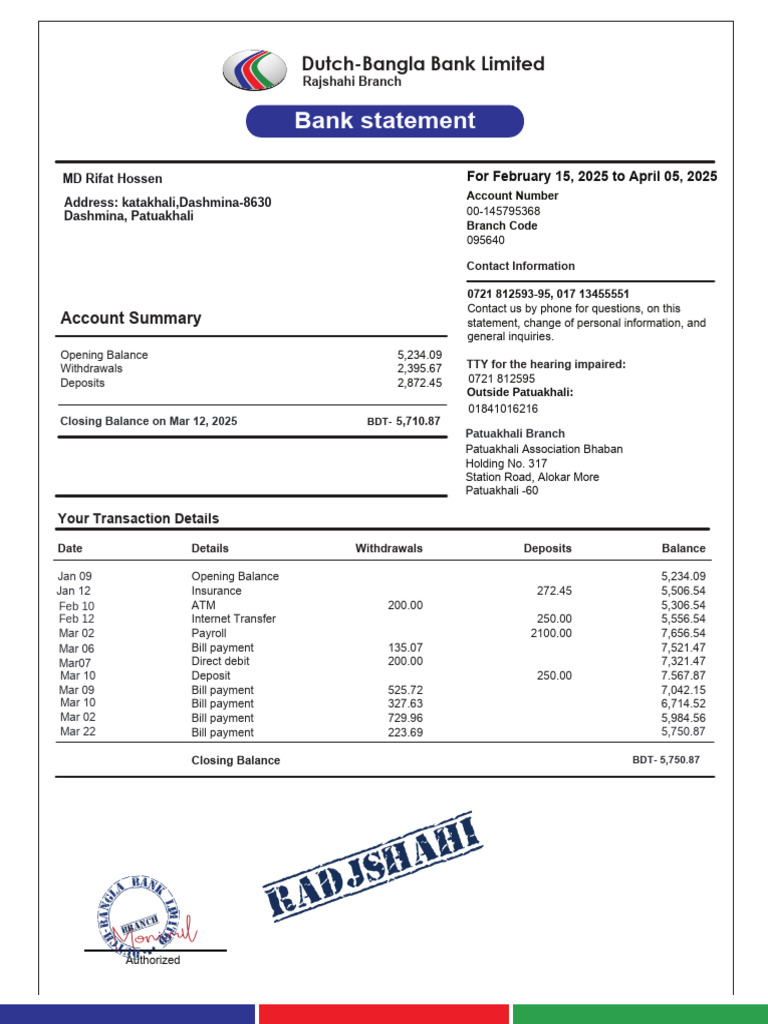 Bangladeshi Bank Statement | PDF | Banks | Financial Services