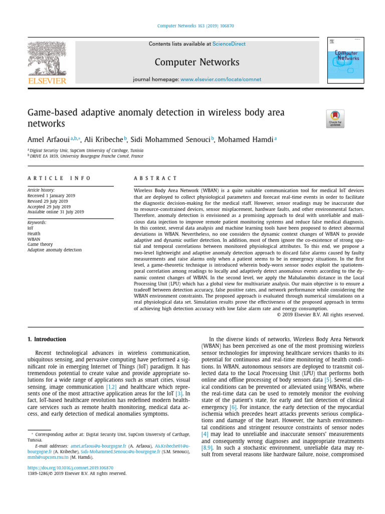 Game Based Adaptive Anomaly Detection In Wireless Body Ar 2019 Computer Netw Pdf Internet Of