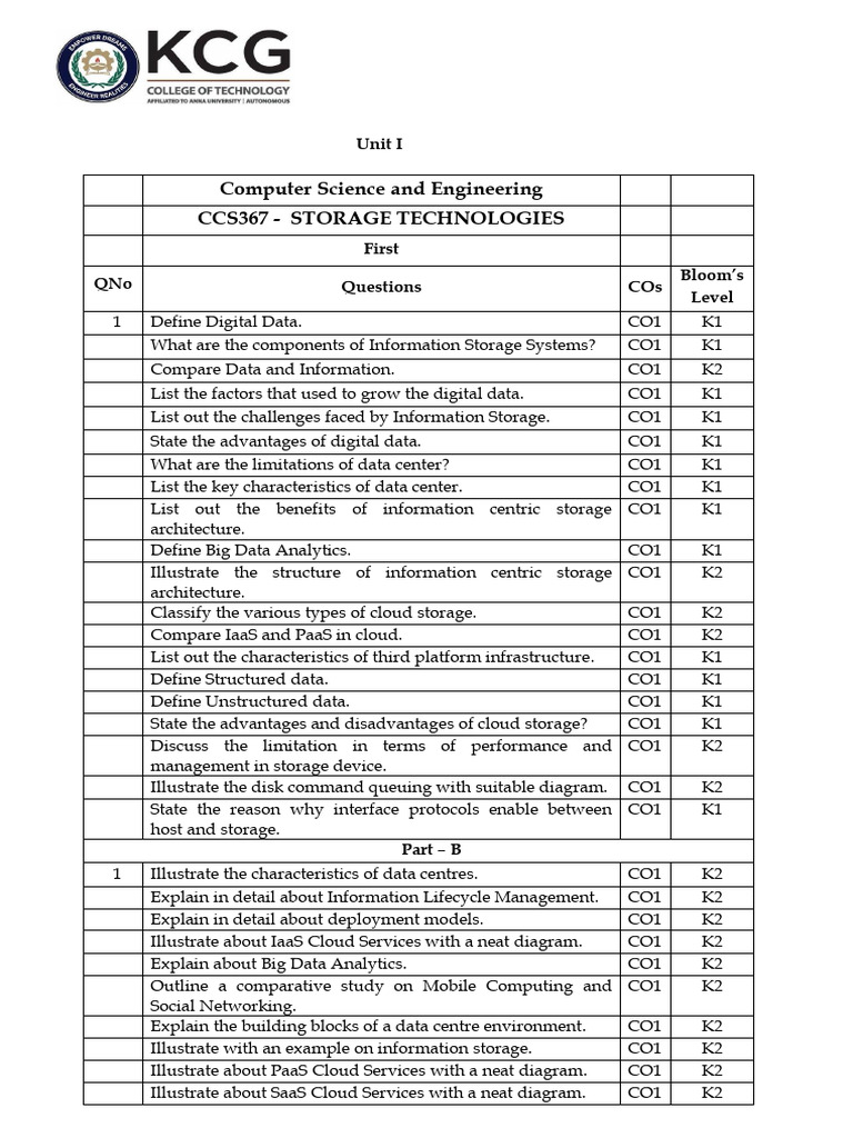 CCS367 STORAGE TECHNOLOGIES - QB | PDF | Backup | Computer Data Storage