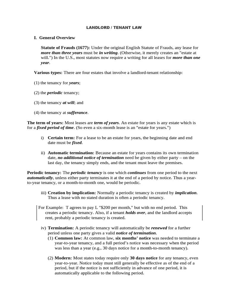 Landlord Tenant Law - SS2024 - Student | PDF | Leasehold Estate | Lease