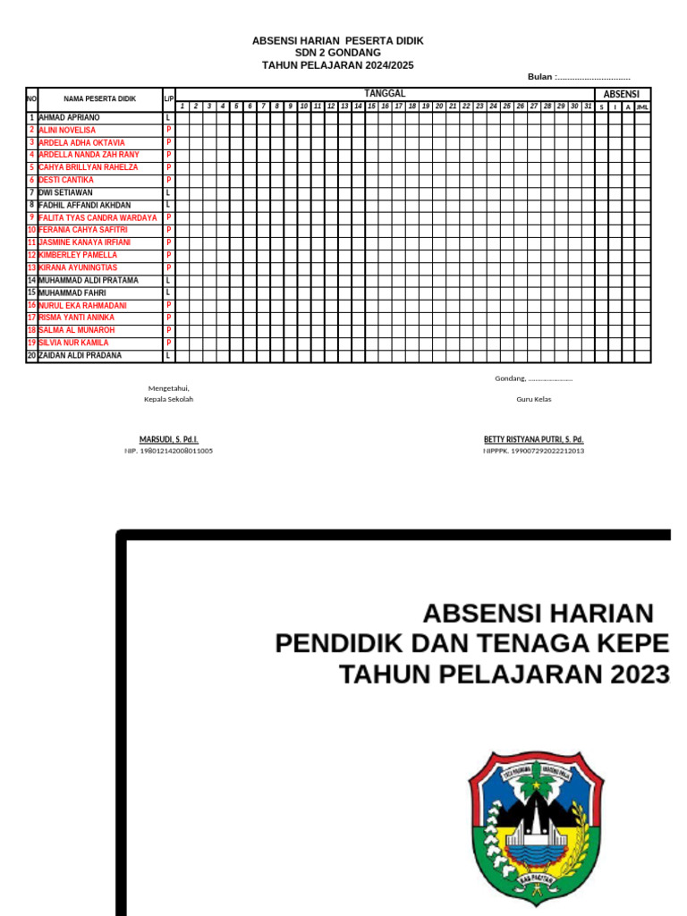 Format Absensi Harian Siswa SDN 2 Gondang | PDF