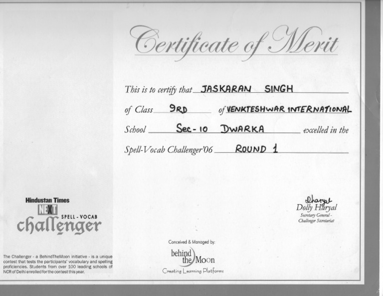 Certificate of Merit 9th Class | PDF