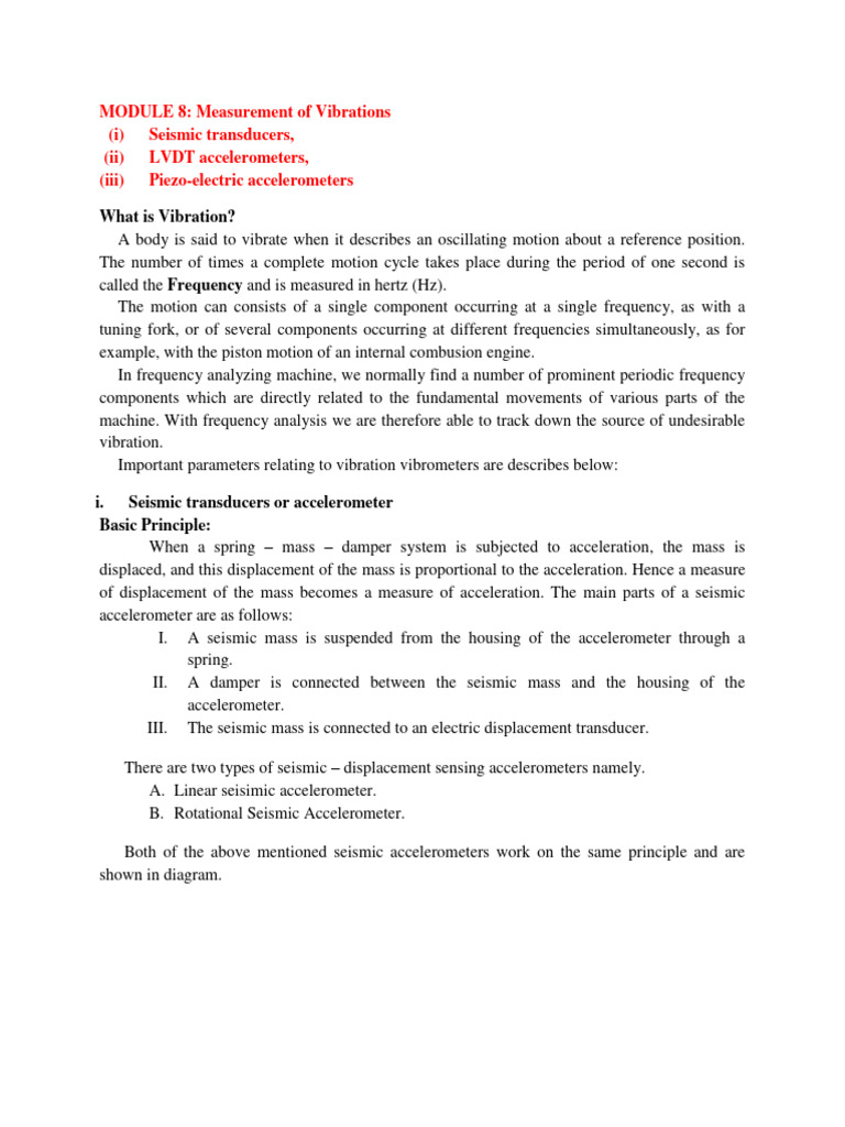 MODULE 8 - Measurement of Vibrations | PDF | Frequency | Transformer