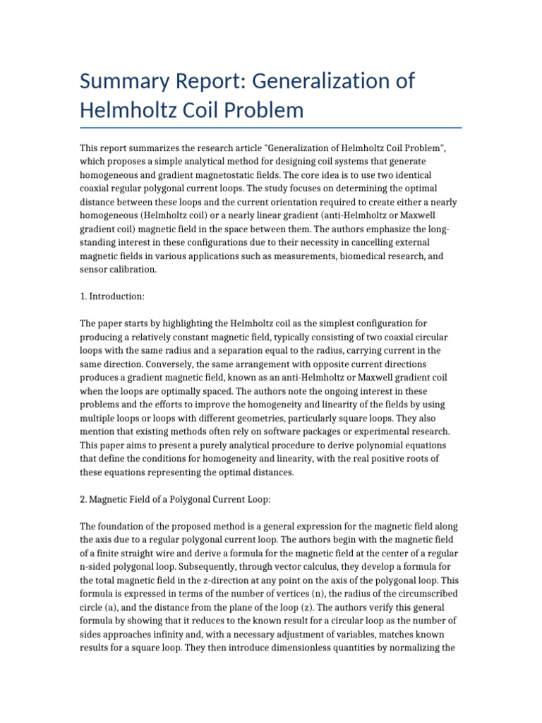 Detailed - Helmholtz - Coil - Summary - Report 2 | PDF | Field (Mathematics) | Magnetic Field