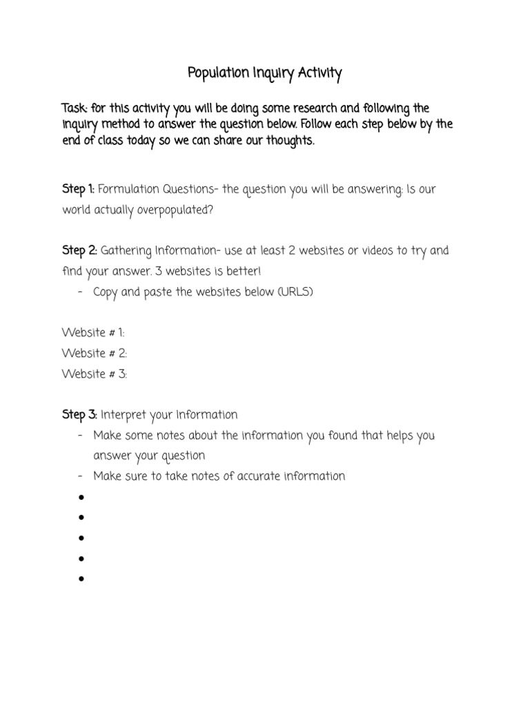 Population Inquiry Activity | PDF