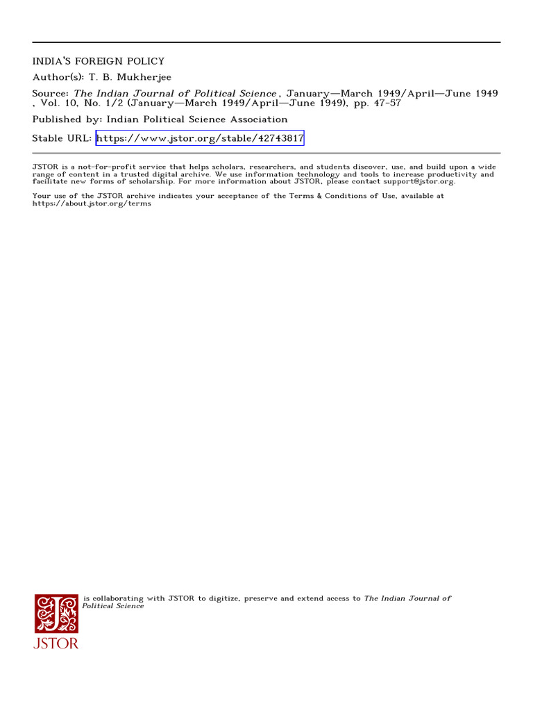Mukherjee INDIASFOREIGNPOLICY 1949 | PDF | Pacifism | Global Politics