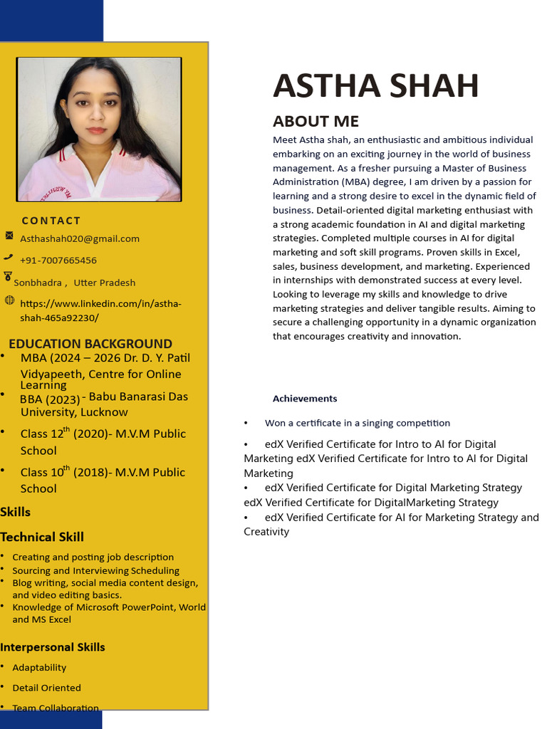 Astha Draft CV 20250103225000 | PDF | Learning | Business