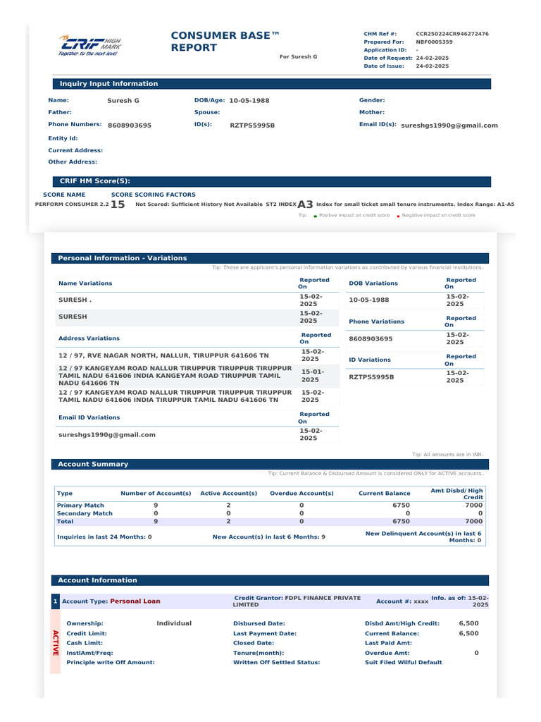 CRIF_REPORT_8822843_2025-02-24_133344.414533 | PDF | Money