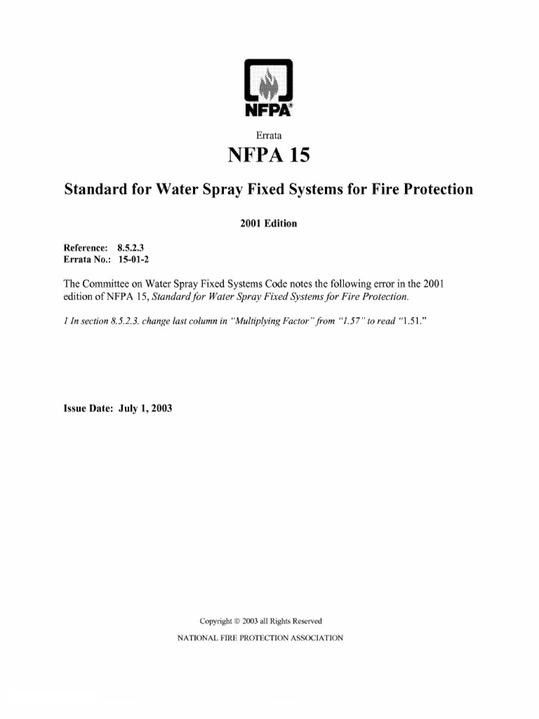 Nfpa 15 2003 | PDF | Pipe (Fluid Conveyance) | Fire Sprinkler System