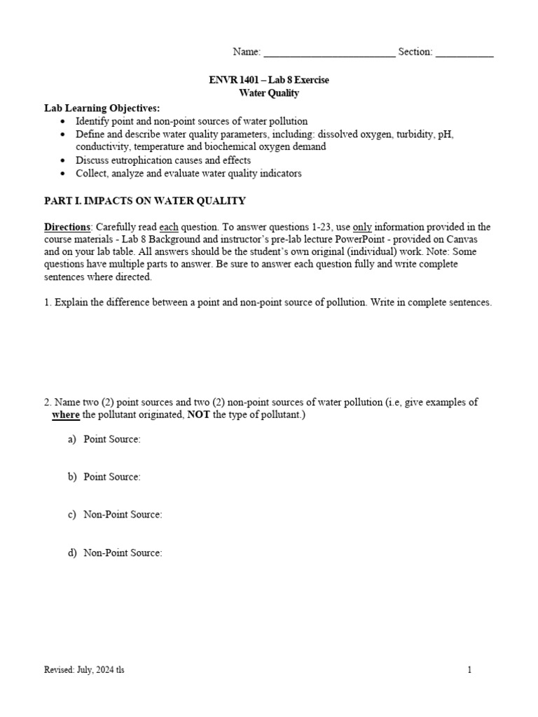 Water Quality Lab Exercise Guide | PDF | Water Purification | Ph