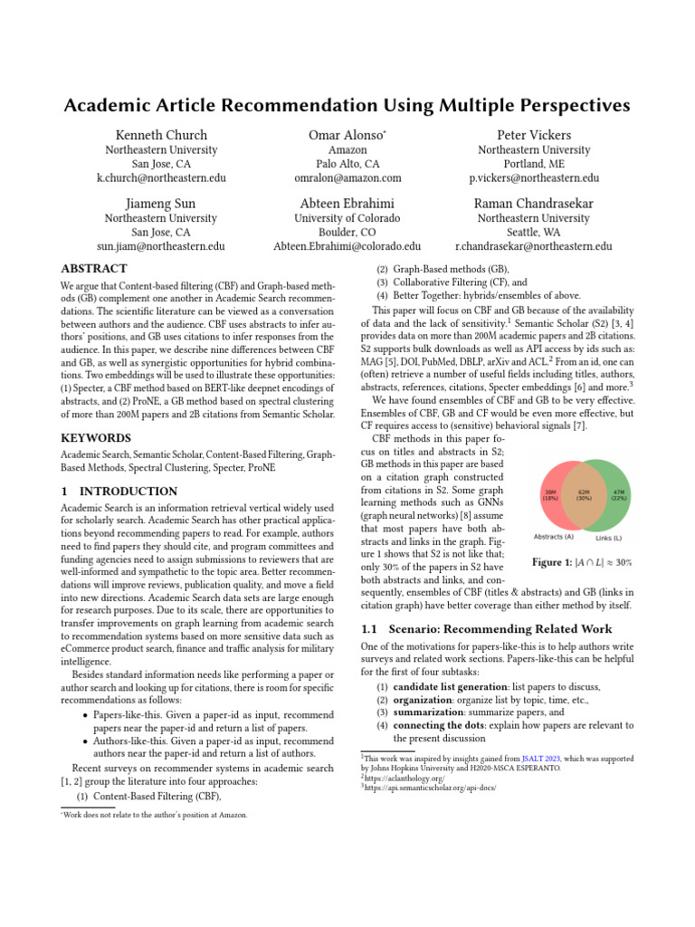 Academic Article Recommendation Using Multiple Perspectives | PDF ...
