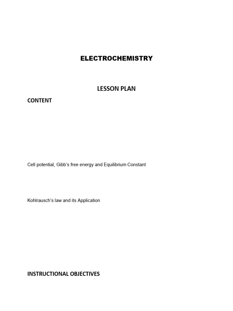 Electrochemistry Lesson Plan Overview | PDF