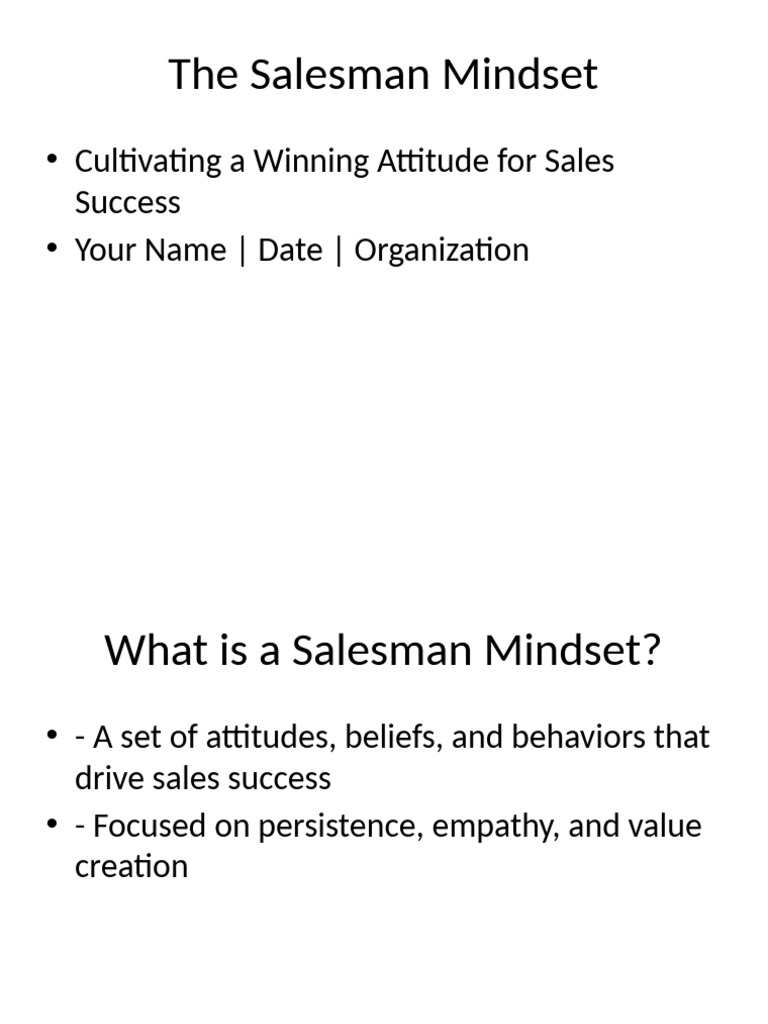 Mastering the Salesman Mindset | PDF