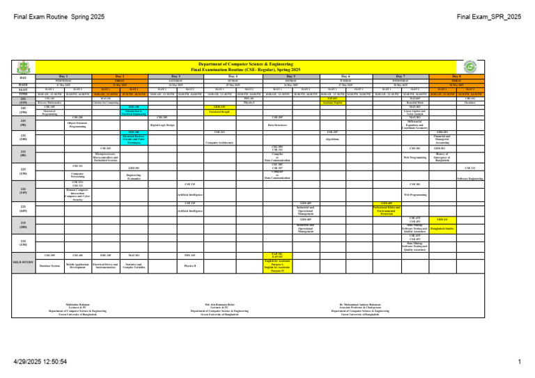 Final Exam Routine Spring 2025 Final Exam - SPR - 2025 | PDF | Mathematics | Computer Programming