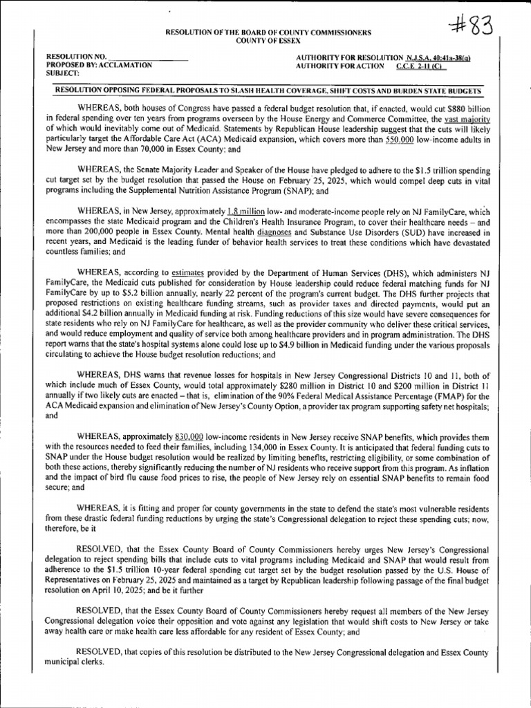 Resolutions - 04-30-2025 Conference-Board Meeting - RESOLUTION NO. 83 | PDF | Medicaid ...