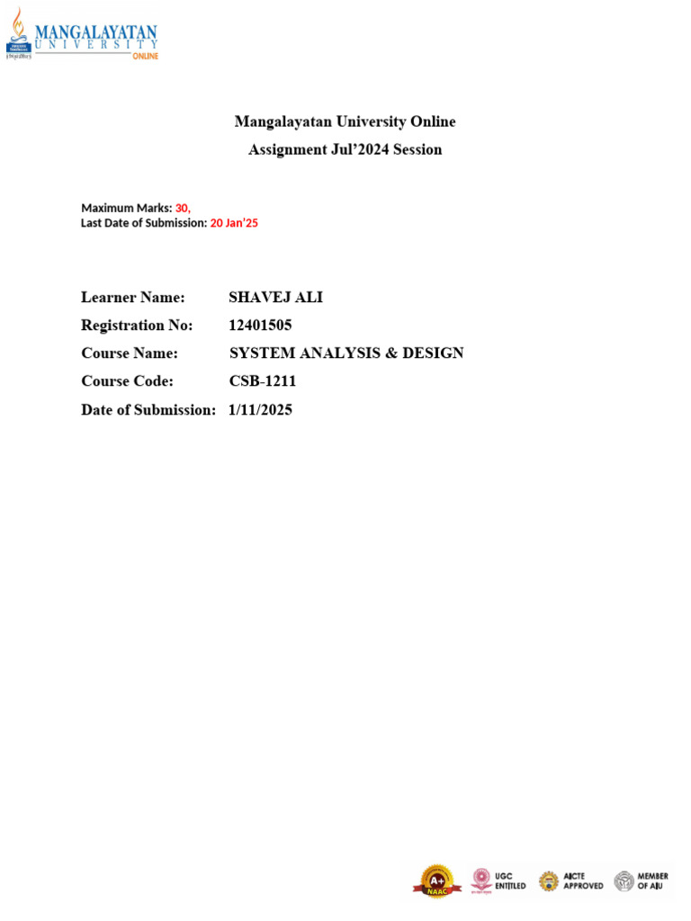 Shavej Ali - CSB-1211 - Jul'24 Assignment | PDF | Software Development Process | Feasibility Study