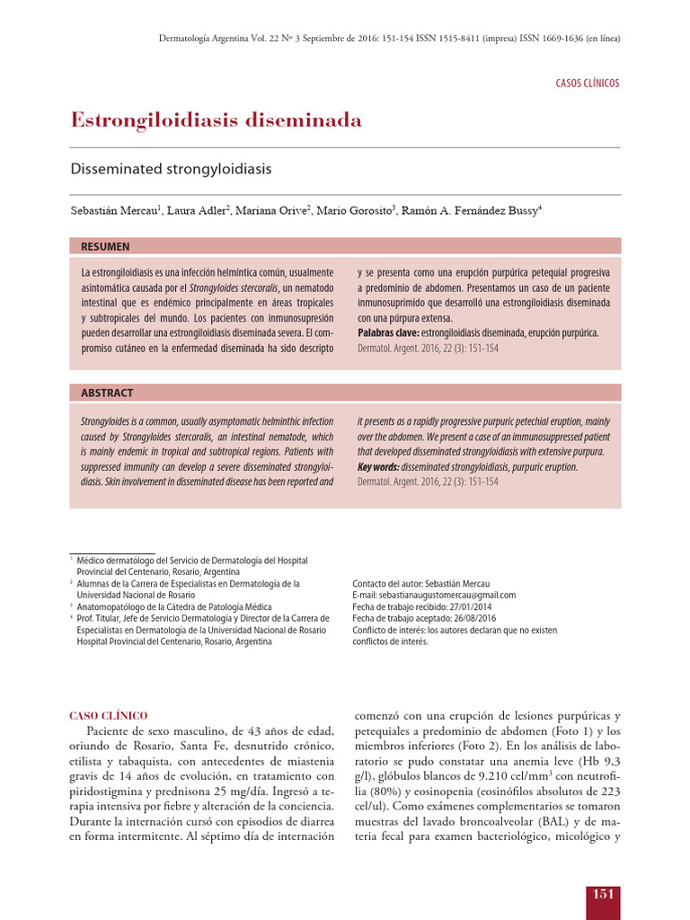 Estrongiloidiasis diseminada en paciente inmunosuprimido | PDF ...