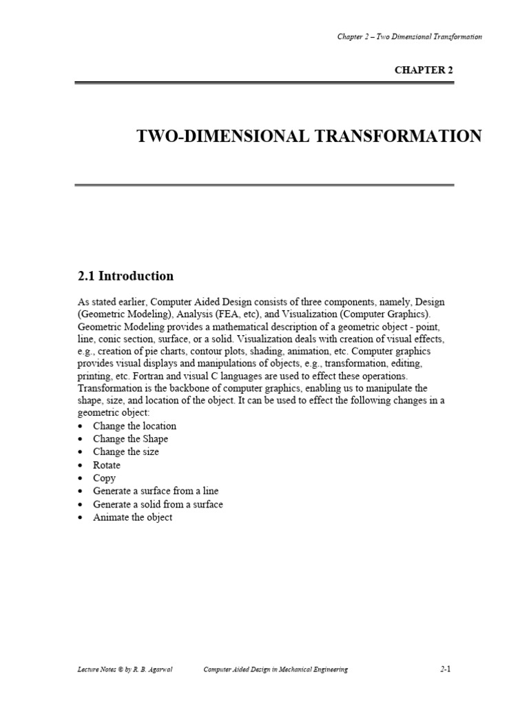 Two-Dimensional Transformations in CAD | PDF | 2 D Computer Graphics ...
