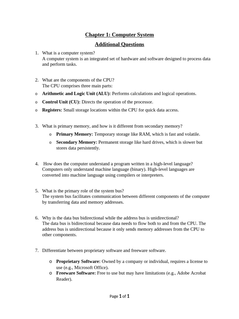 Additional Questions - Computer System | PDF
