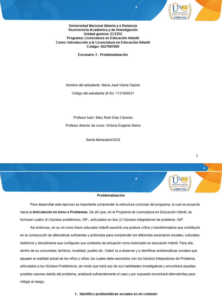 Escenario3 Problematización | PDF | Educación de la primera infancia | Cognición