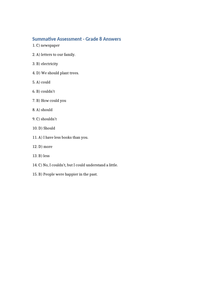 Grade 8 Answers | PDF