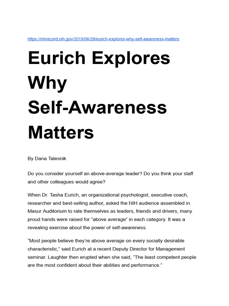 Importance of Self-Awareness in Leadership | PDF | Self Awareness ...