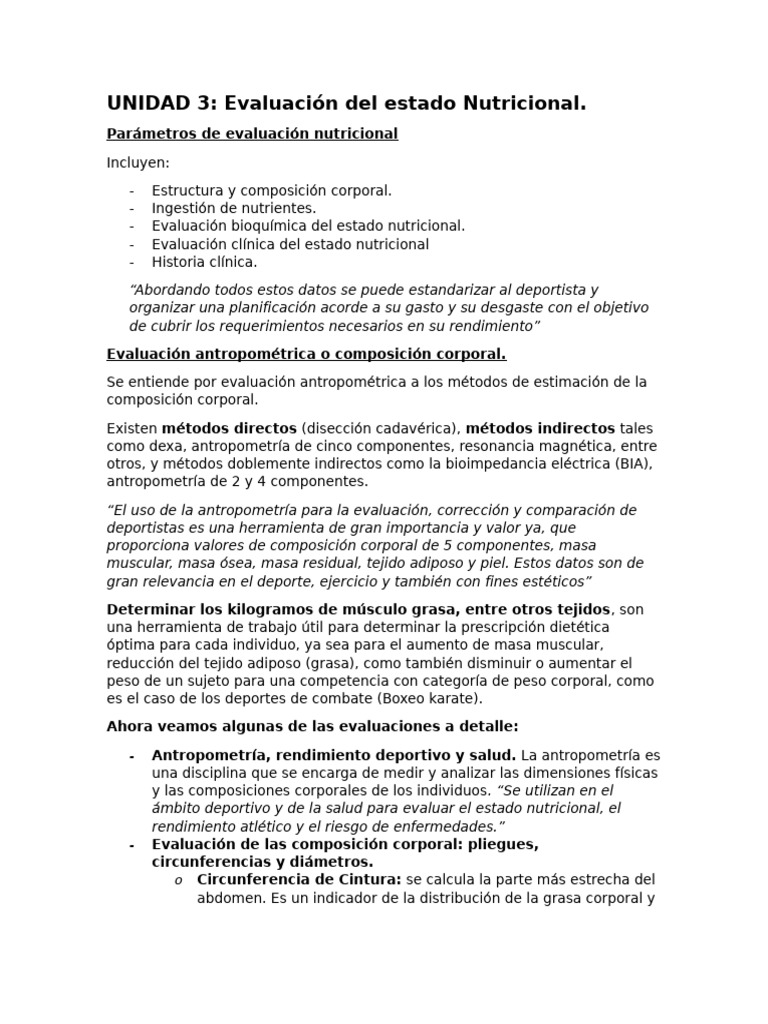 C1_U3_Evaluación del estado Nutricional | PDF | Índice de masa corporal | Nutrición