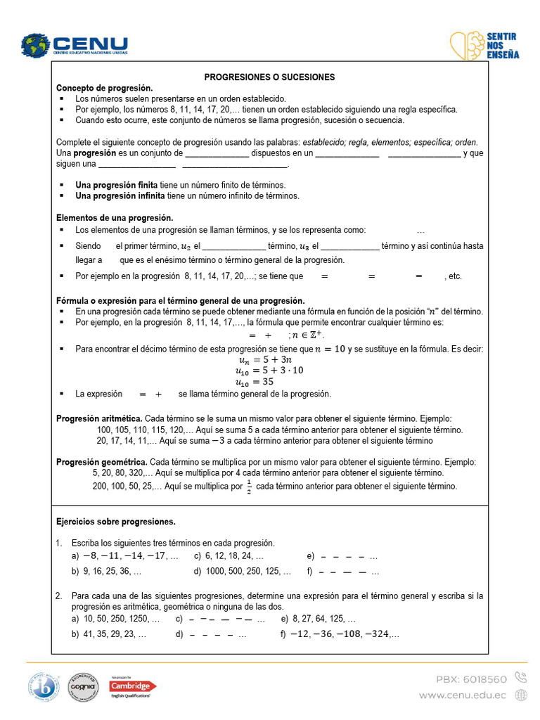 Progresiones | PDF | Secuencia | Matemática Elemental