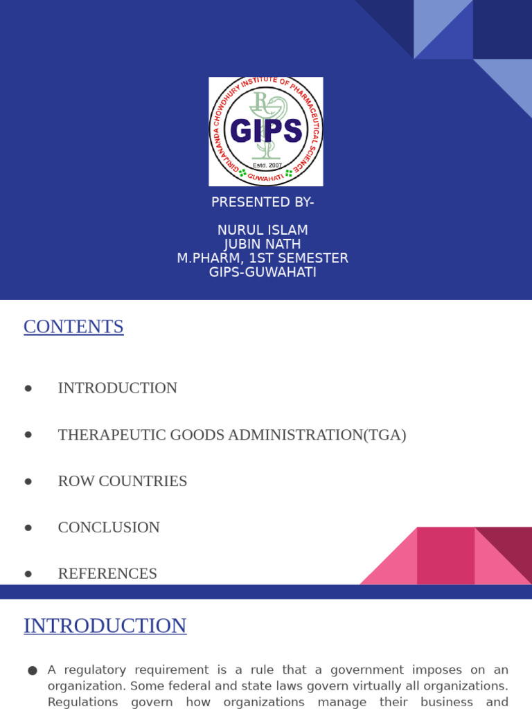 Regulatory Requirements of Tga and Row Countries | PDF | Medical Device ...