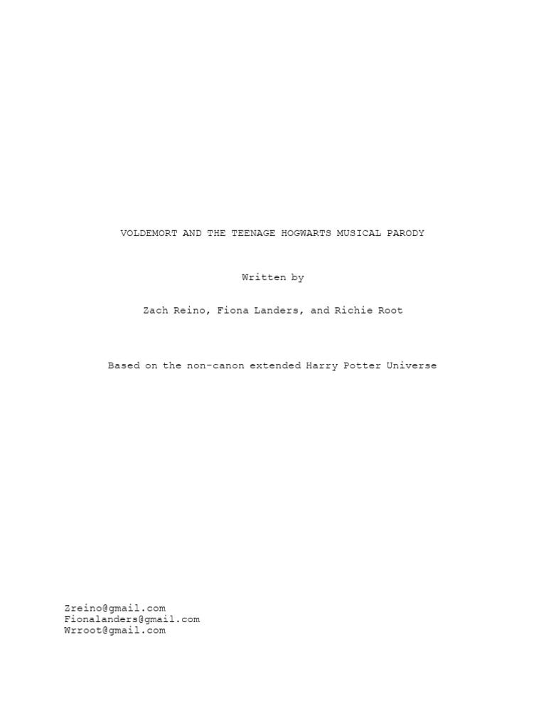Voldemort's Teenage Hogwarts Parody | PDF | Mythography | Harry Potter
