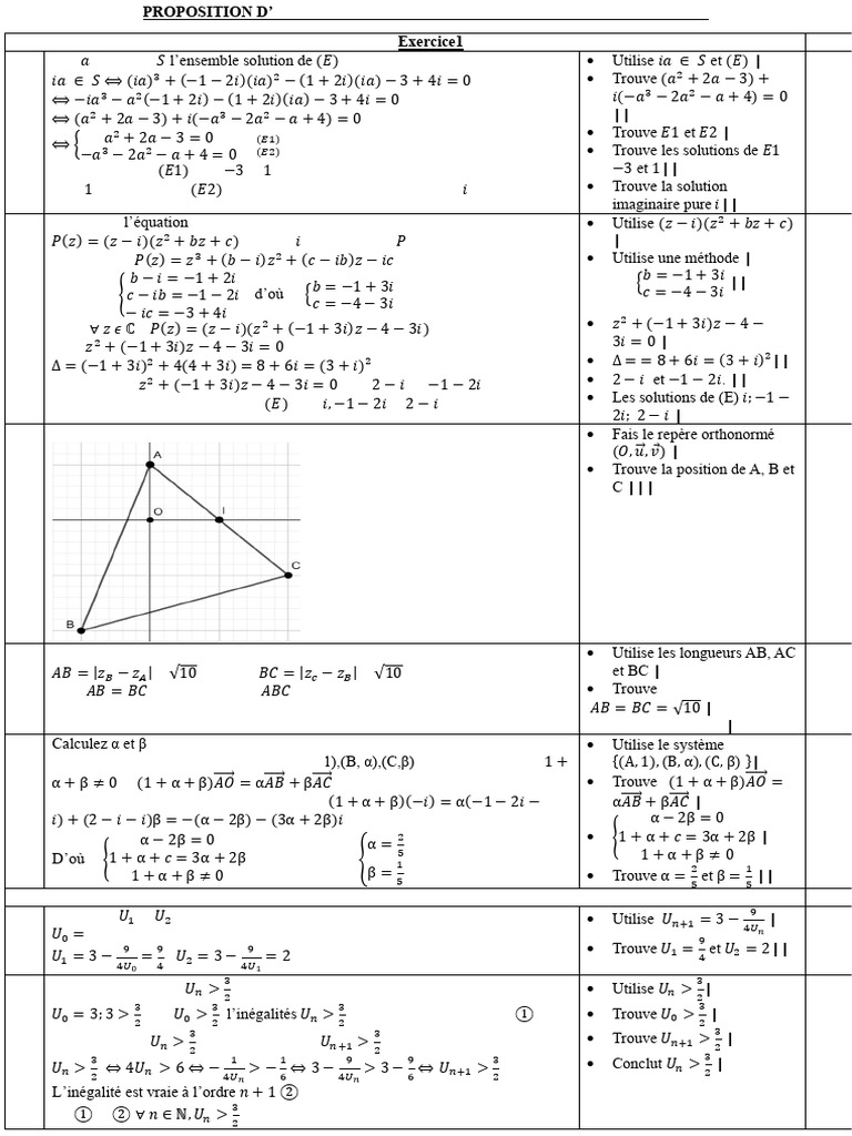 Résolution d'équations complexes et propriétés des suites | PDF ...