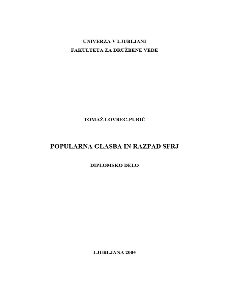 Popularna Glasba in Razpad SFRJ | PDF