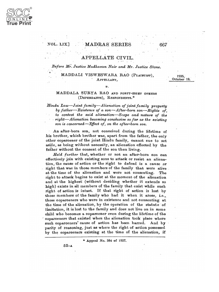 Maddali Visweswara Rao v. Maddala Surya ..., 1935 SCC OnLine Mad 271 | PDF