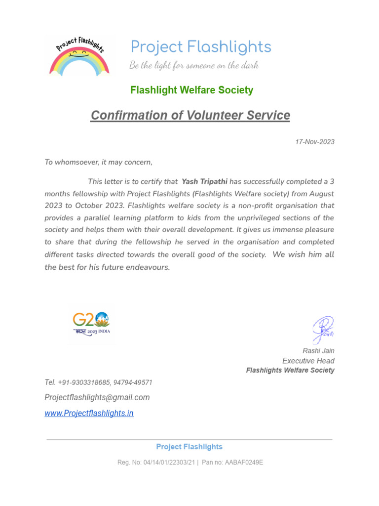 Flashlights Certificate Yash Tripathi | PDF