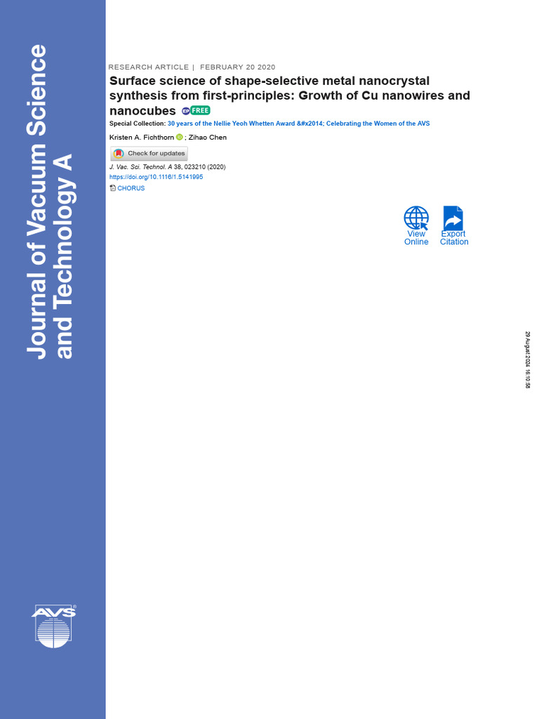 Surface science of shape-selective metal nanocrystal | PDF | Nanowire | Adsorption