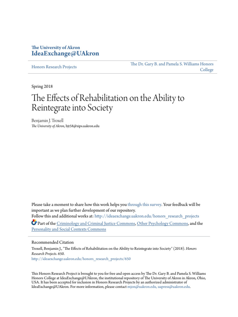 The Effects of Rehabilitation On The Ability To Reintegrate Into | PDF ...