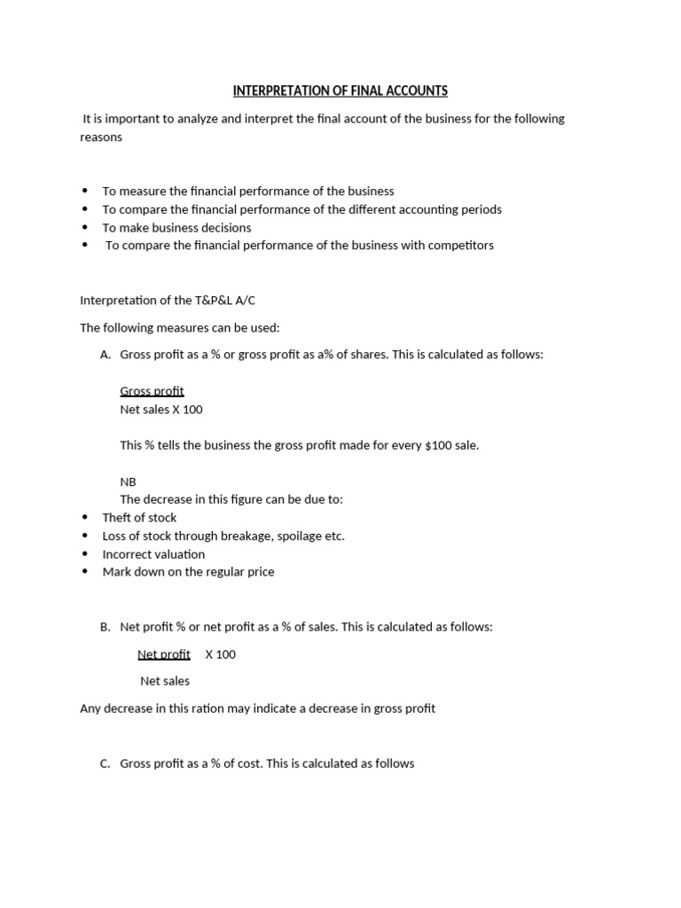 Interpretation of Final Accounts | PDF | Working Capital | Debtor
