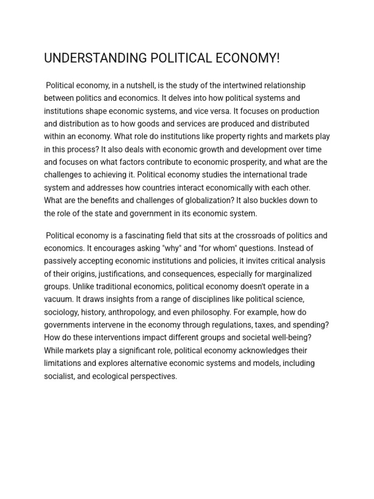 UNDERSTANDING POLITICAL ECONOMY! | PDF