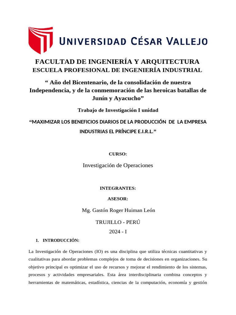 Informe Final de Invope g02 | PDF | La investigación de operaciones | Investigación