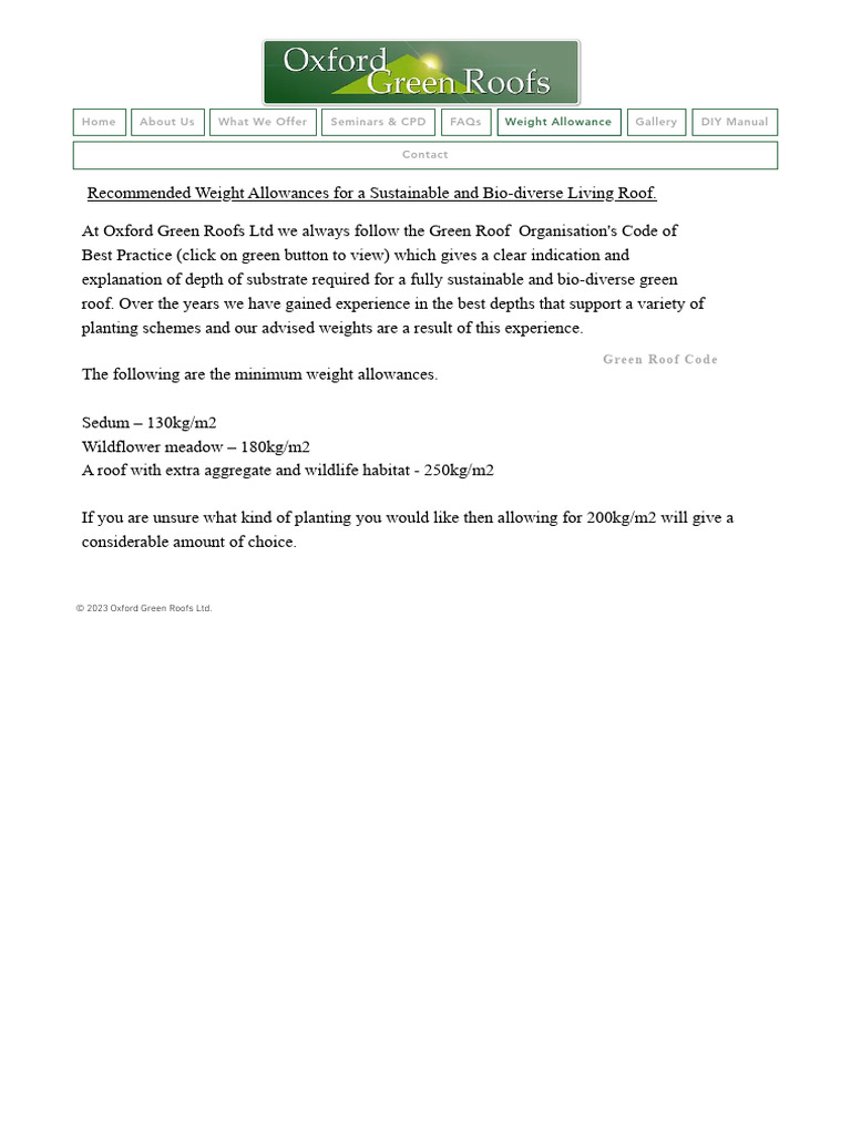 Green Roof Weight Allowance | PDF
