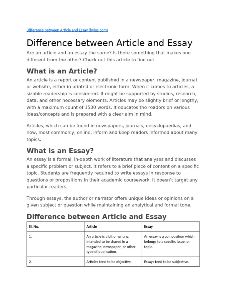 Difference Between Article and Essay | PDF | Essays | Newspapers