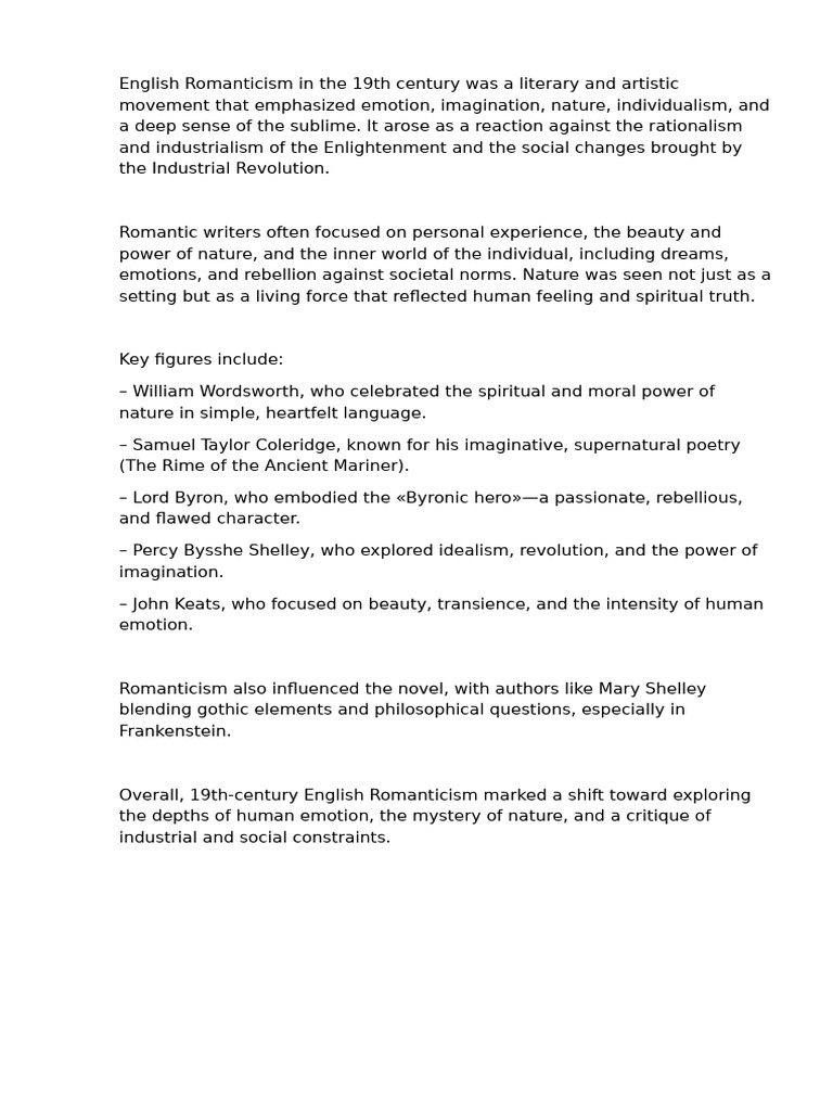 English Romanticism in The19th Century | PDF