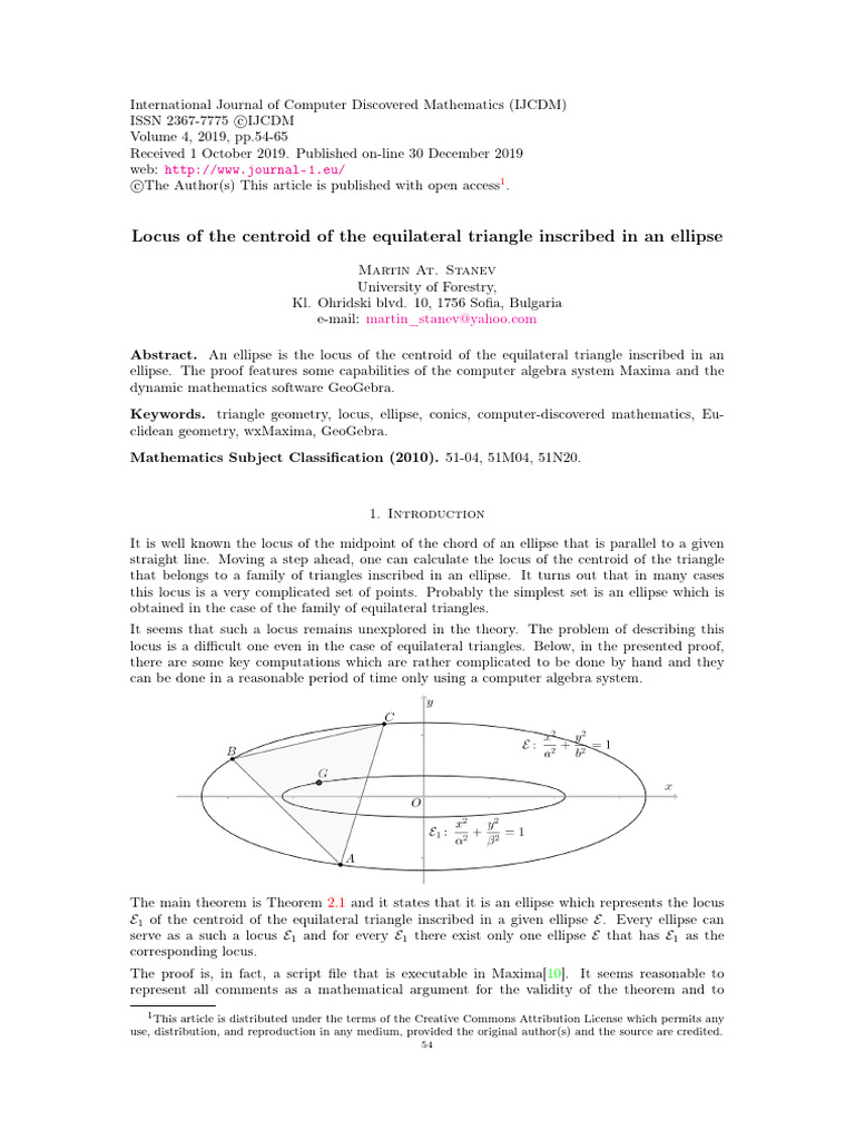 Locus of The Centroid of The Equilateral Triangle Inscribed in An ...