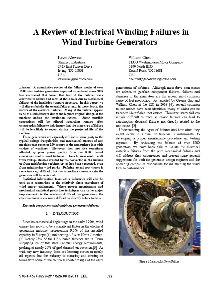 A Review of Electrical Winding Failures in Wind Turbine Generators ...