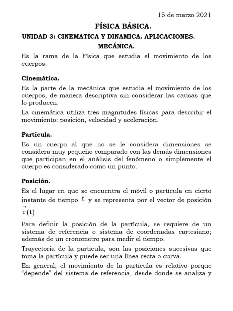 ClasesUnidad III - Cinemática Y Dinámica. Aplicaciones | PDF | Fricción | Aceleración