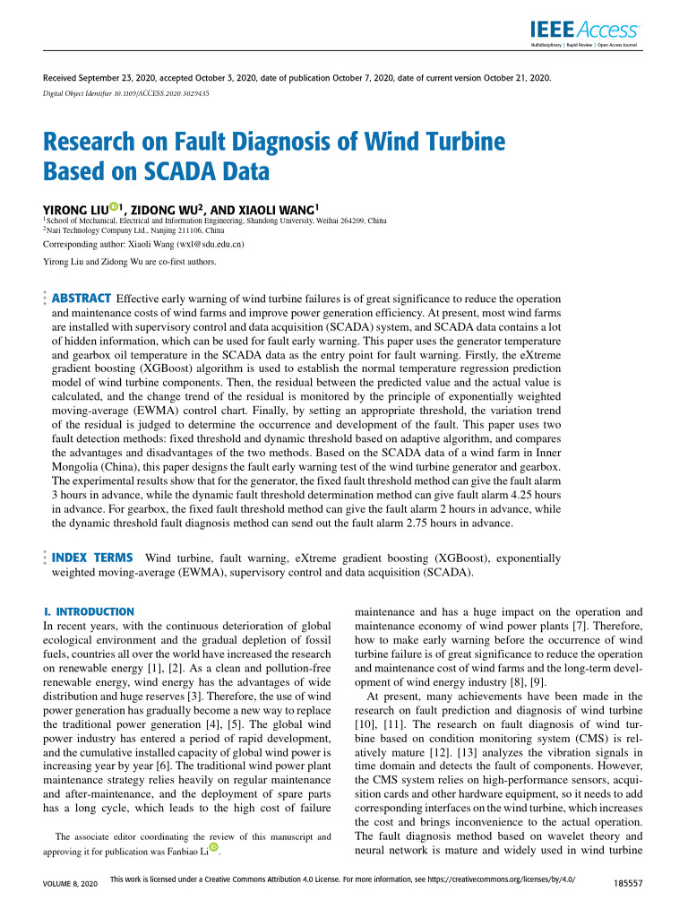 Research On Fault Diagnosis of Wind Turbine Based On SCADA Data | PDF | Errors And Residuals ...