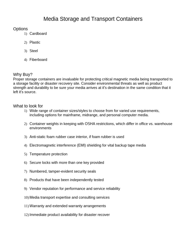 Media Storage and Transport Containers | PDF