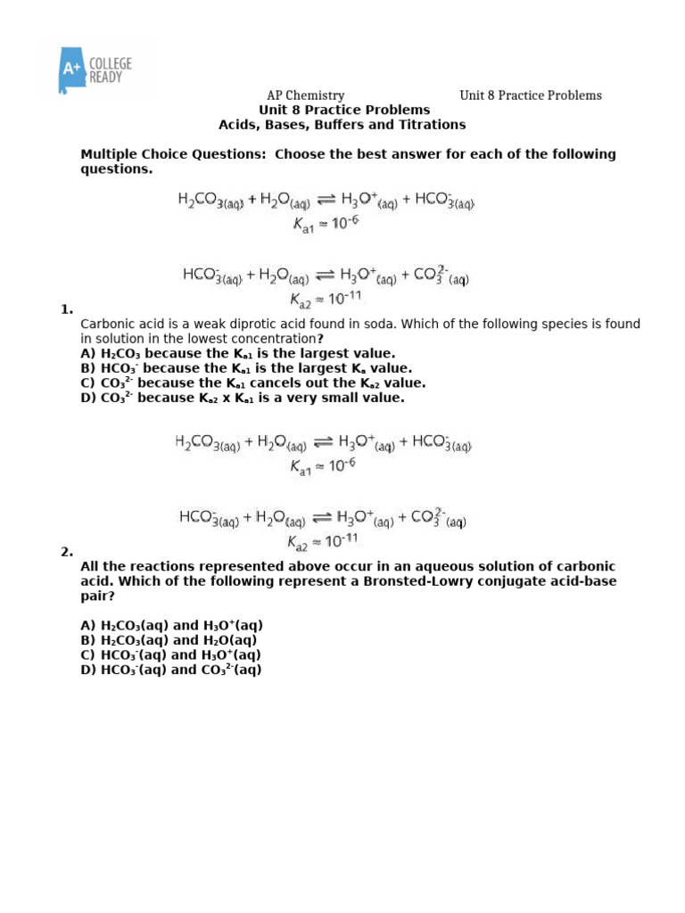 Practice_Problems_Unit_8 | PDF | Acid | Ph