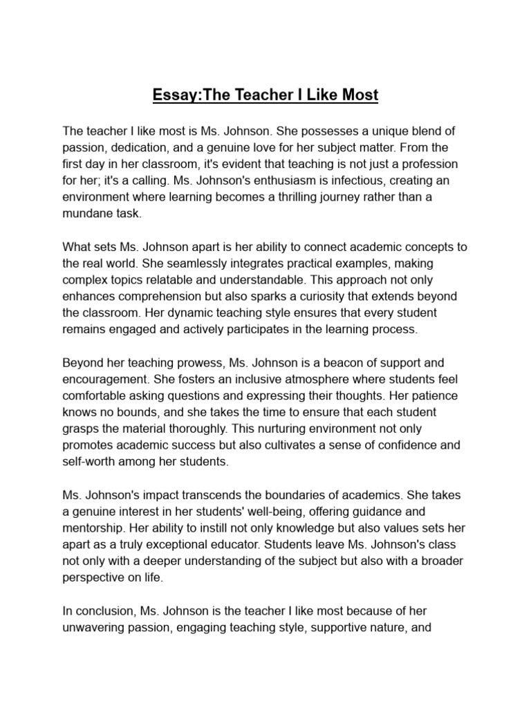 Essay-The Teacher I Like Most | PDF